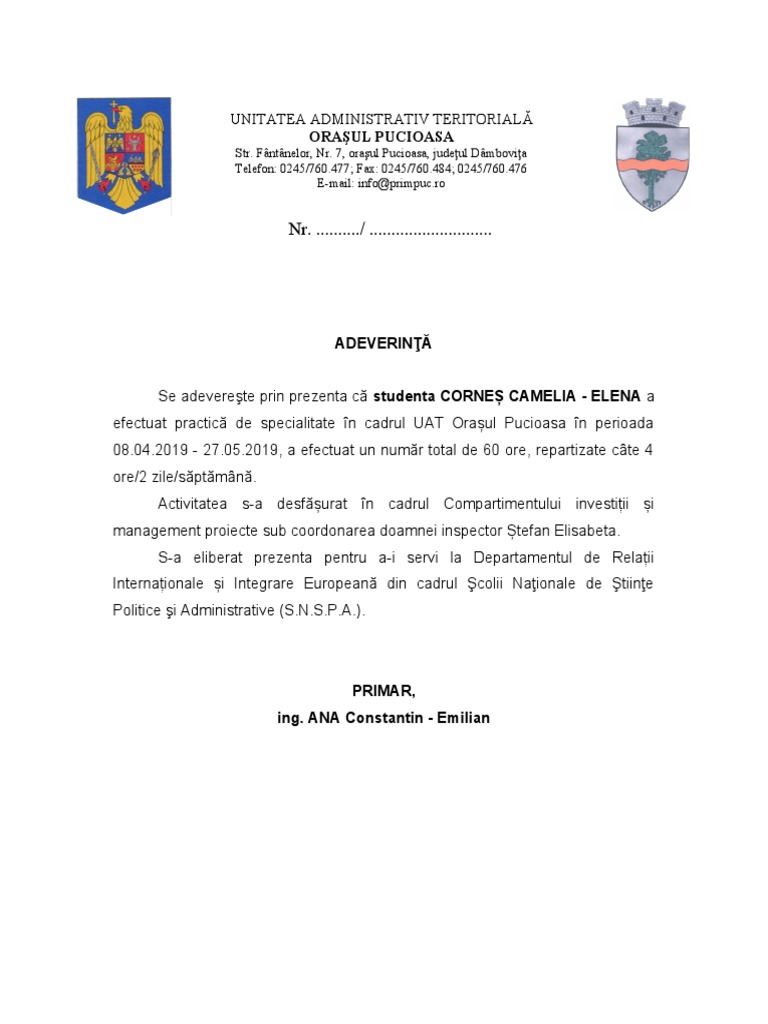 Adeverinta Practica Model | PDF