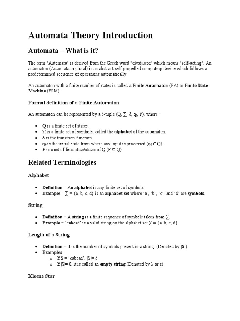 Automata Theory Introduction Pdf String Computer Science Syntax