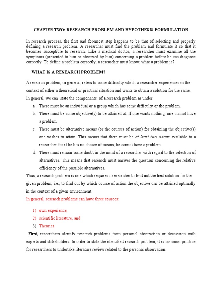Research Problem and Hypothesis Formulation: Chapter Two | PDF | Theory | Cognition