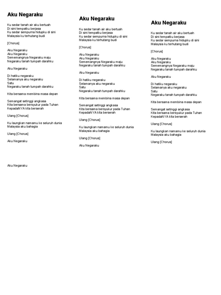 Lirik Lagu Aku Negaraku | PDF