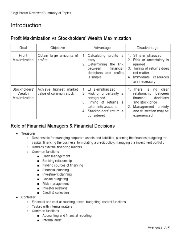 Profit Maximization Vs Stockholders' Wealth Maximization | PDF | Equity ...