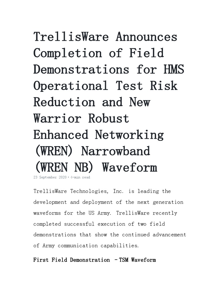 TrellisWare Announces Completion of Field Demonstrations For HMS ...