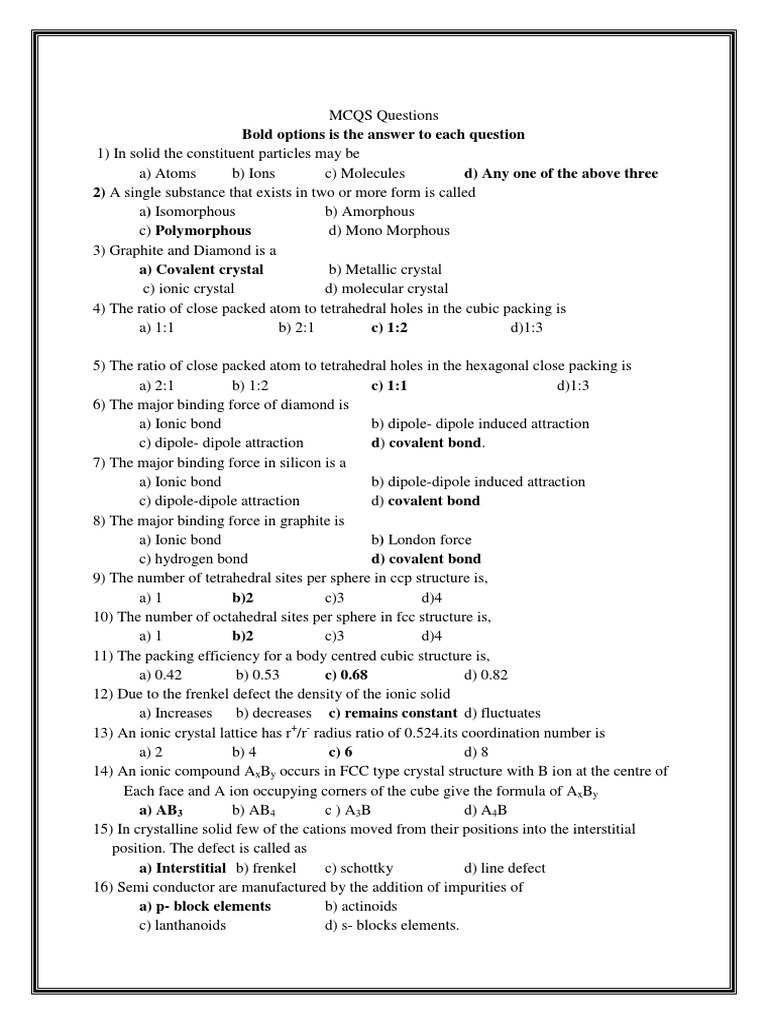 Physical Chemistry MCQS Question Bank | PDF | Electrical Resistivity ...