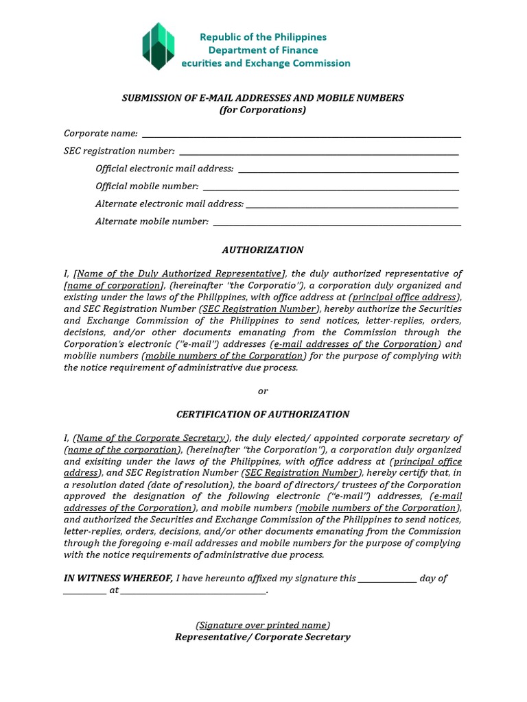 SEC Email and Mobile Number Submission | PDF | U.S. Securities And ...