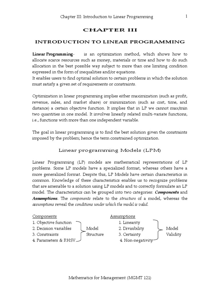 MGMT 221, Ch. III | PDF | Linear Programming | Mathematical Optimization