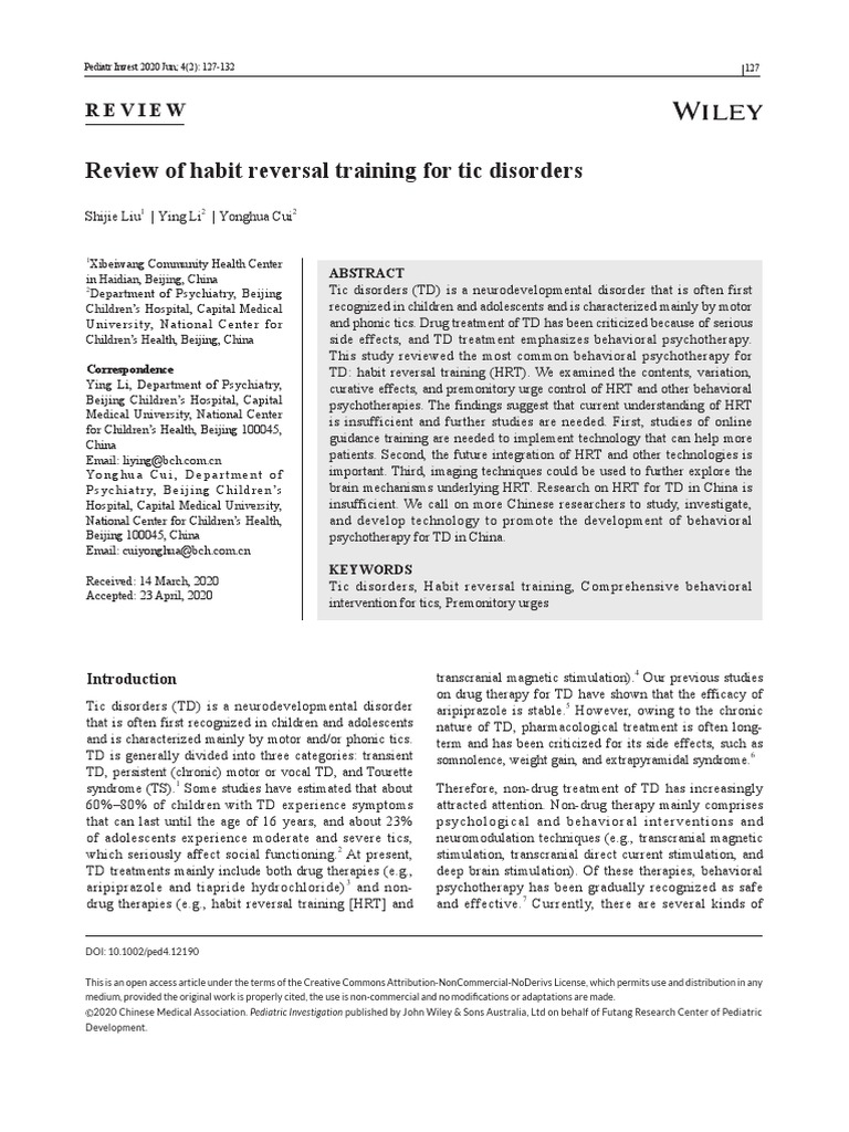 Review of Habit Reversal Training For Tic Disorder | PDF | Tourette ...