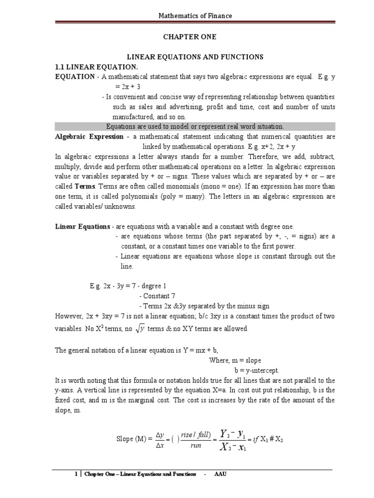 Chapter 1. Linear Functions & Equations | Download Free PDF | Slope ...