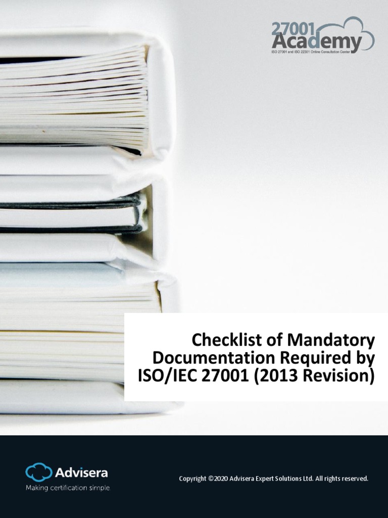 Checklist of Mandatory Documentation Required by ISO/IEC 27001 (2013 ...