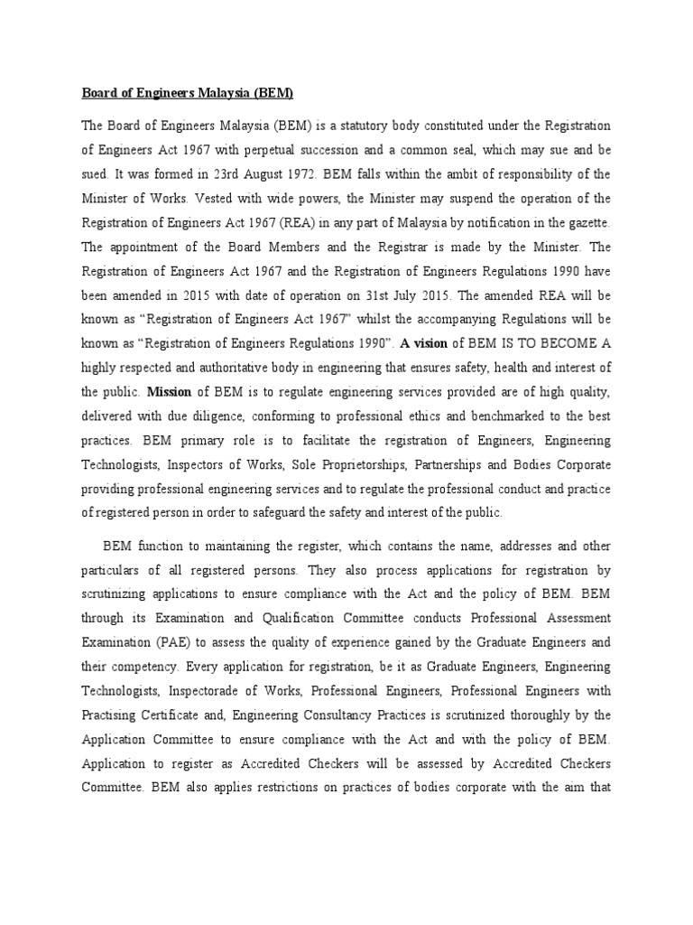 Board of Engineers Malaysia (BEM) | PDF | Engineer | Academic Degree