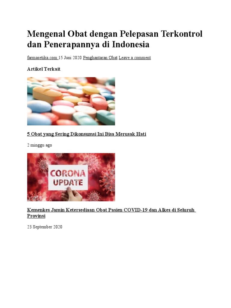 Mengenal Obat Dengan Pelepasan Terkontrol Dan Penerapannya Di Indonesia ...