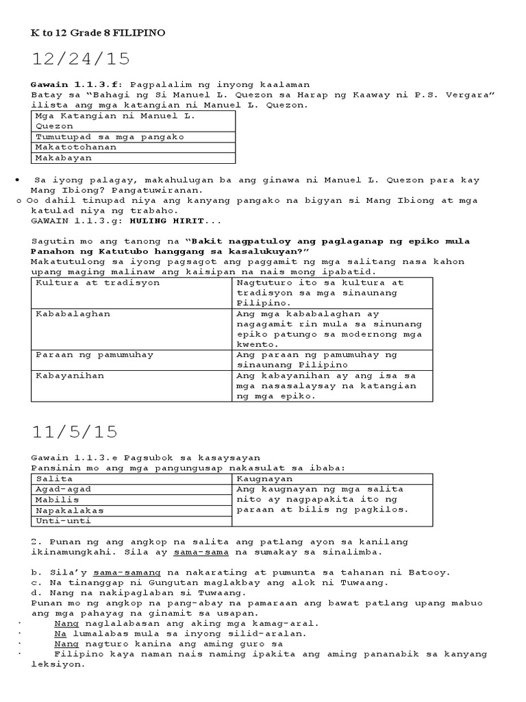 K To 12 Grade 8 FILIPINOqeewrwq | PDF
