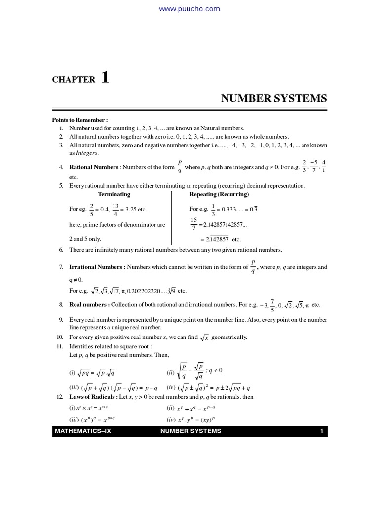 Mathematics-Ix Number Systems 1 | PDF | Numbers | Rational Number