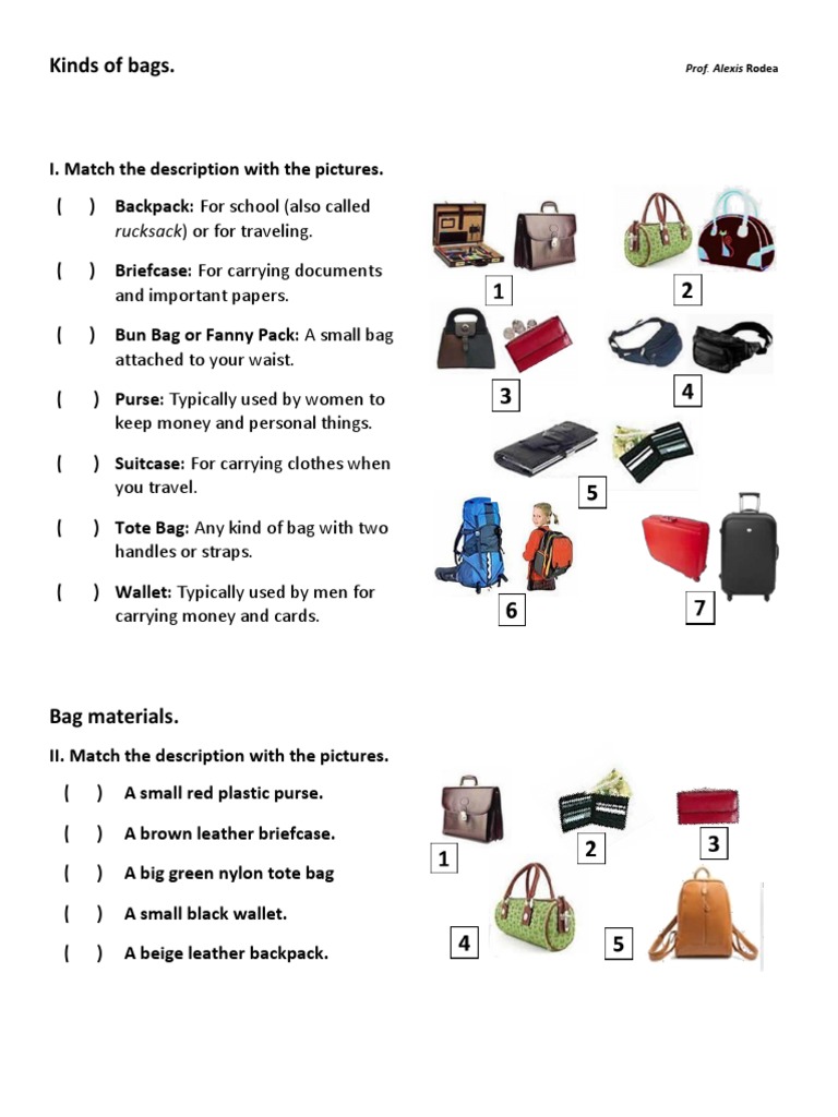 Kinds of Bags and Their Descriptions | PDF