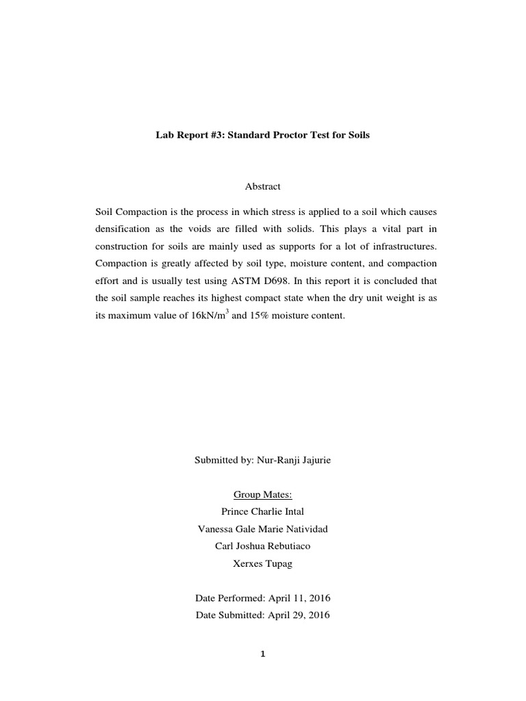 Standard Proctor Test Lab Report | PDF | Soil | Mechanical Engineering