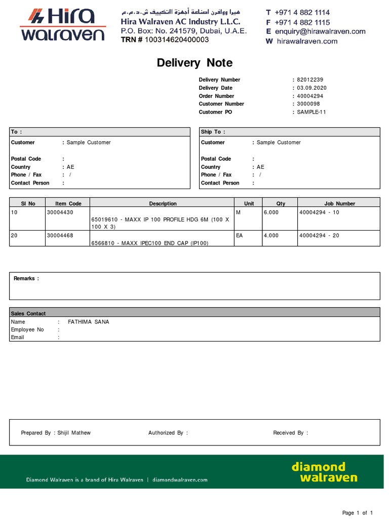 Delivery Note for Order 82012239 | PDF