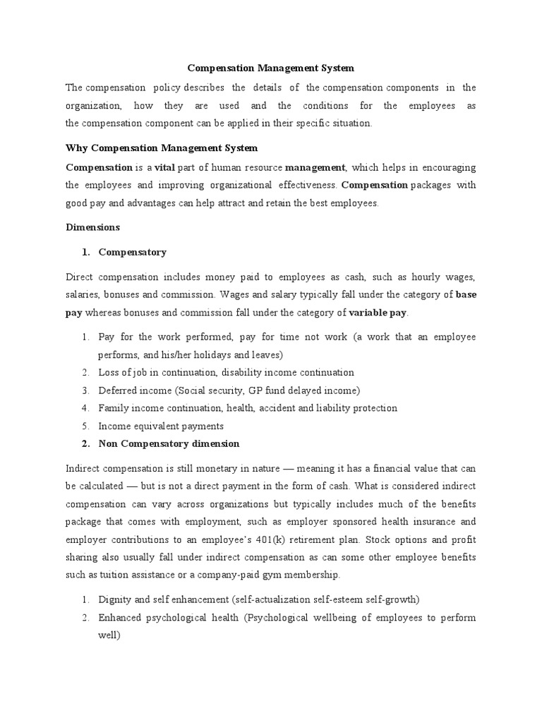 Compensation Management System | PDF | Employment | Salary