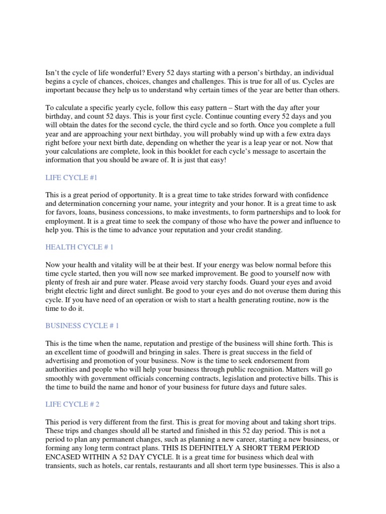 52 Day Cycles Listing | PDF | Time | Mind