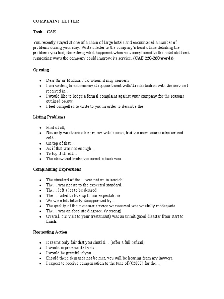 Complaint Letter Task - CAE | PDF