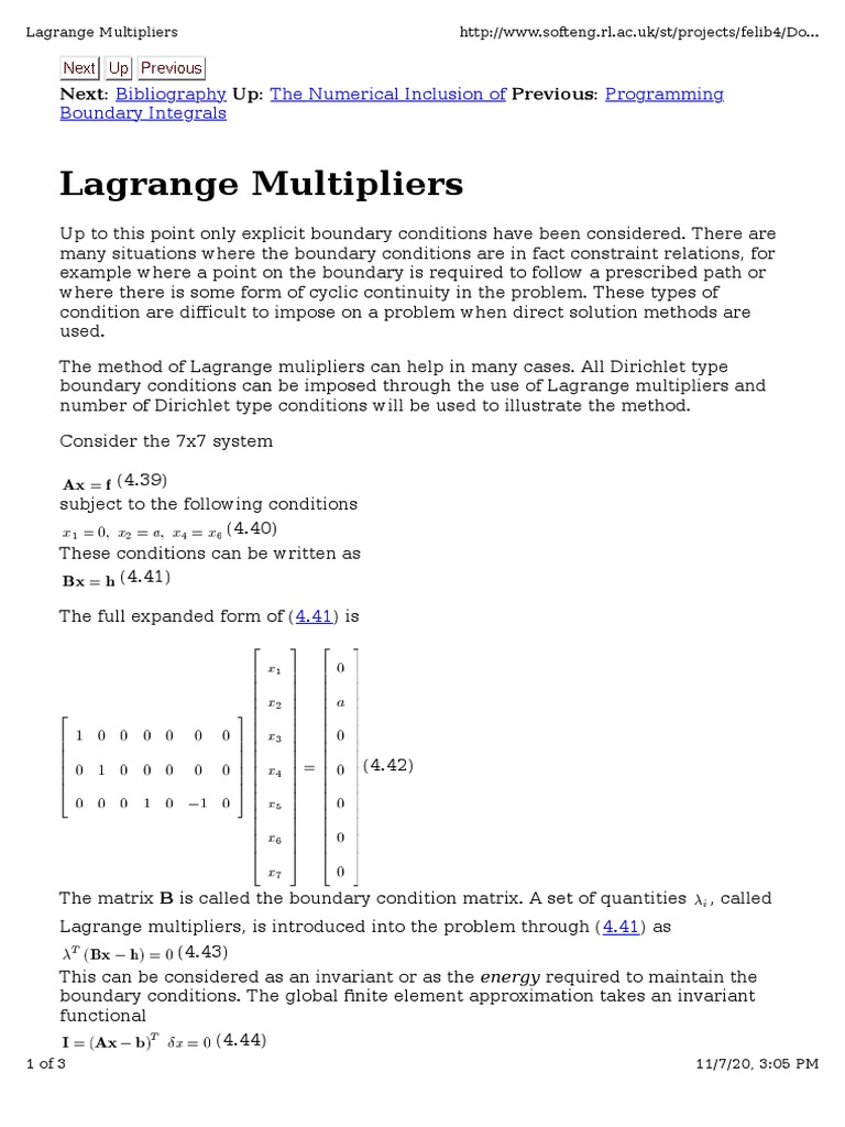 Lagrange Multipliers: Next: Up: Previous | PDF | Numerical Analysis | Mathematical Relations