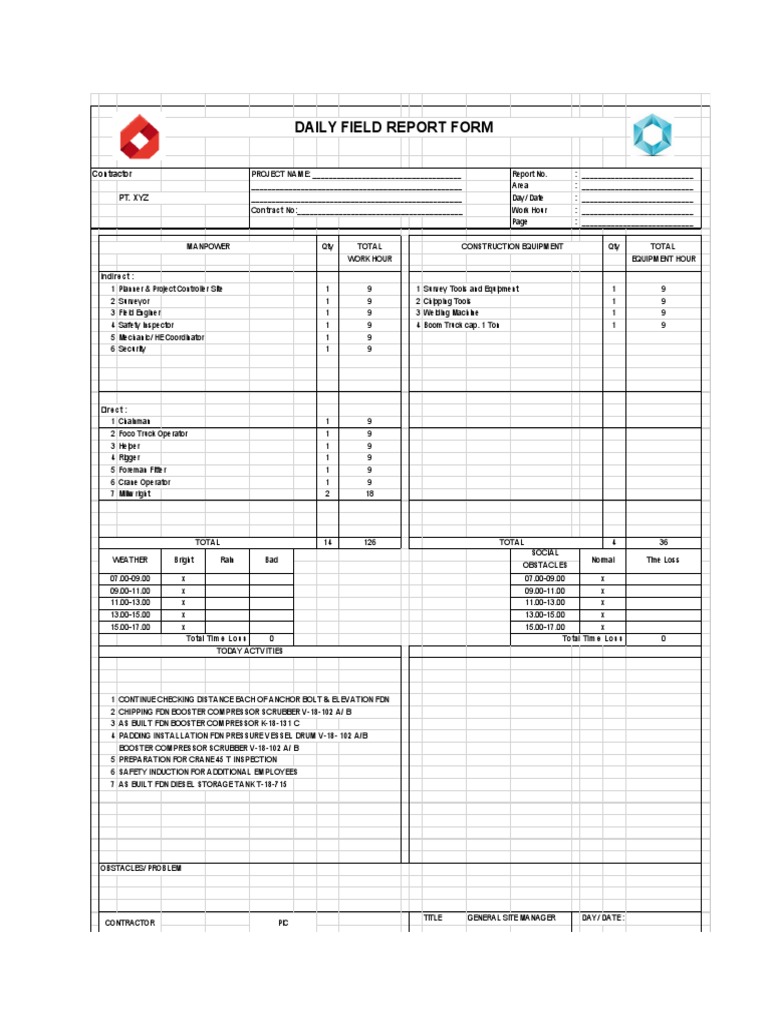 Daily Construction Field Report Template | PDF | Manufactured Goods ...
