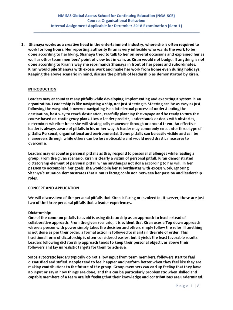 NMIMS - PGDBM - Assignment - Organisational - Behaviour Sem1 - Dec2018 ...