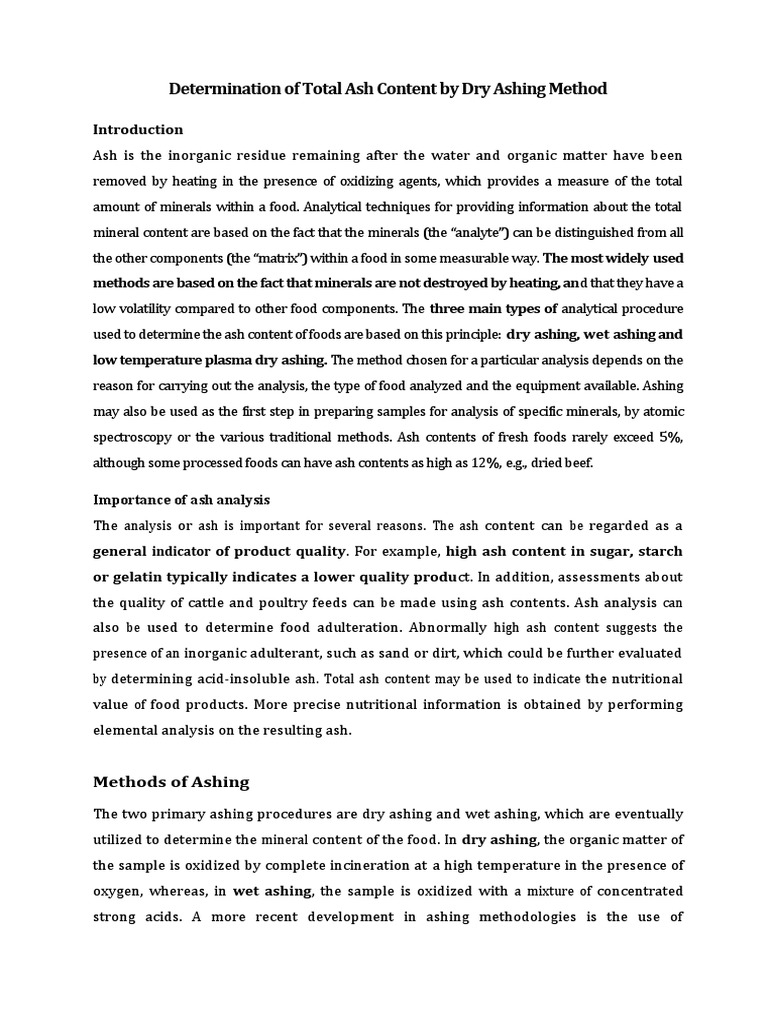 Determination Ash Content | Download Free PDF | Combustion | Foods