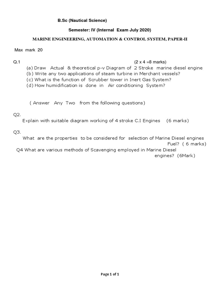 Marine Engineering Exam Paper II | PDF | Technology & Engineering