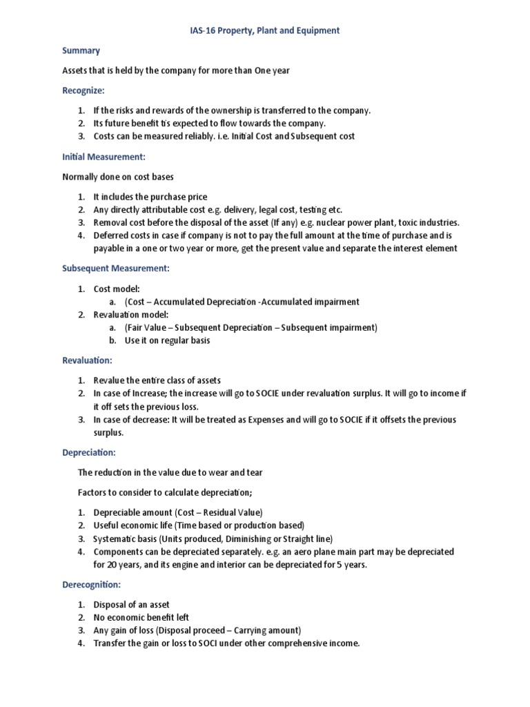 IAS - 16 Summary | PDF