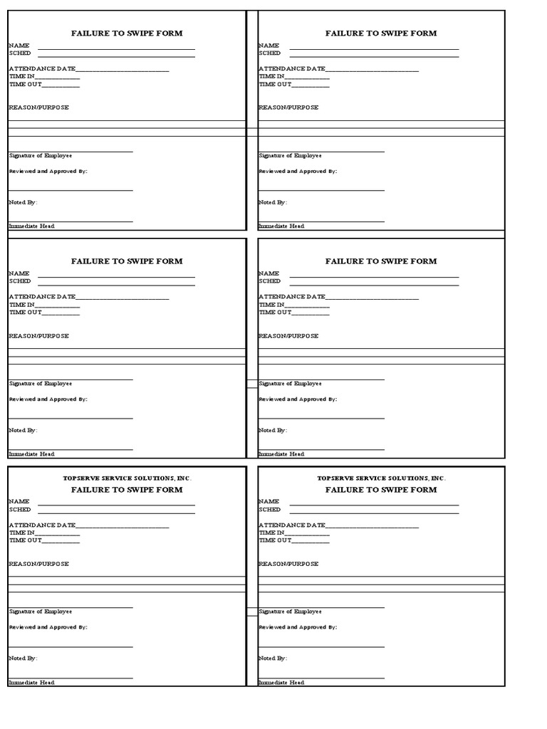 Failure To Swipe Form Failure To Swipe Form: Topserve Service Solutions ...
