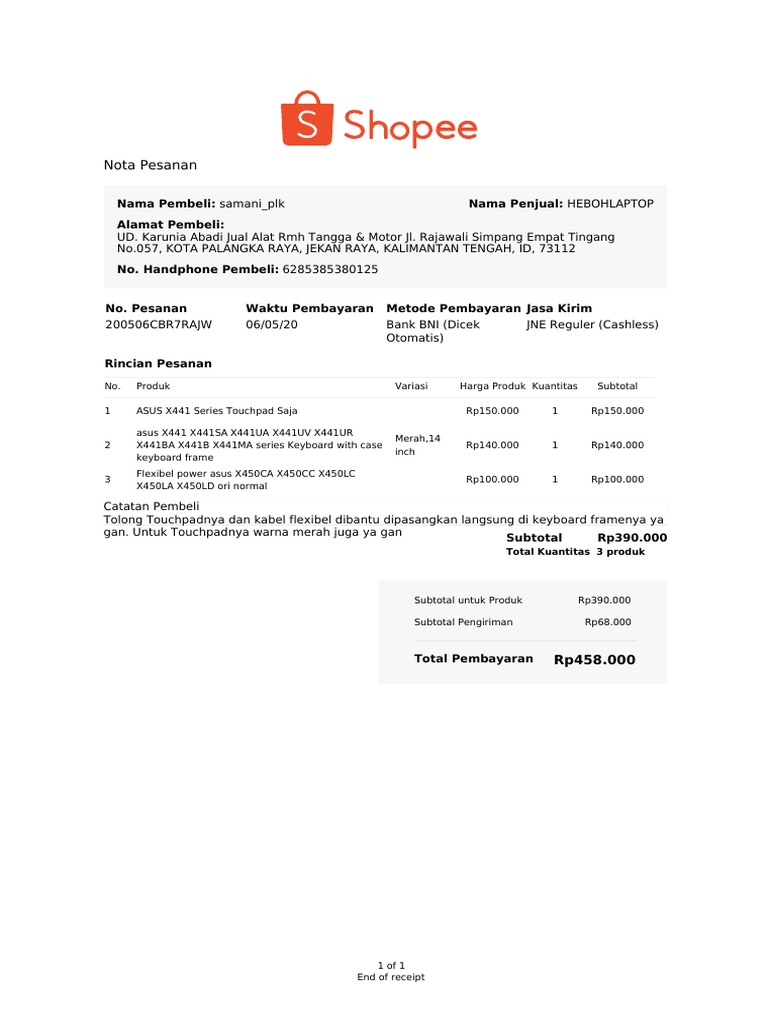 Invoice - 200506CBR7RAJW (Keyboard Asus Ica) | PDF