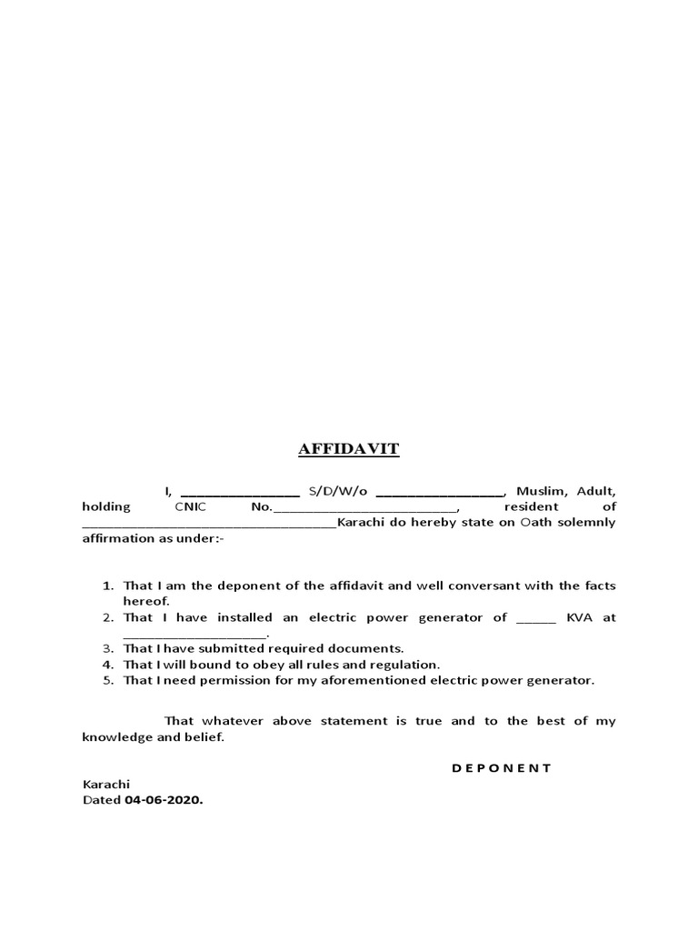 Affidavit for Electric Generator Permission | PDF | Finance & Money ...