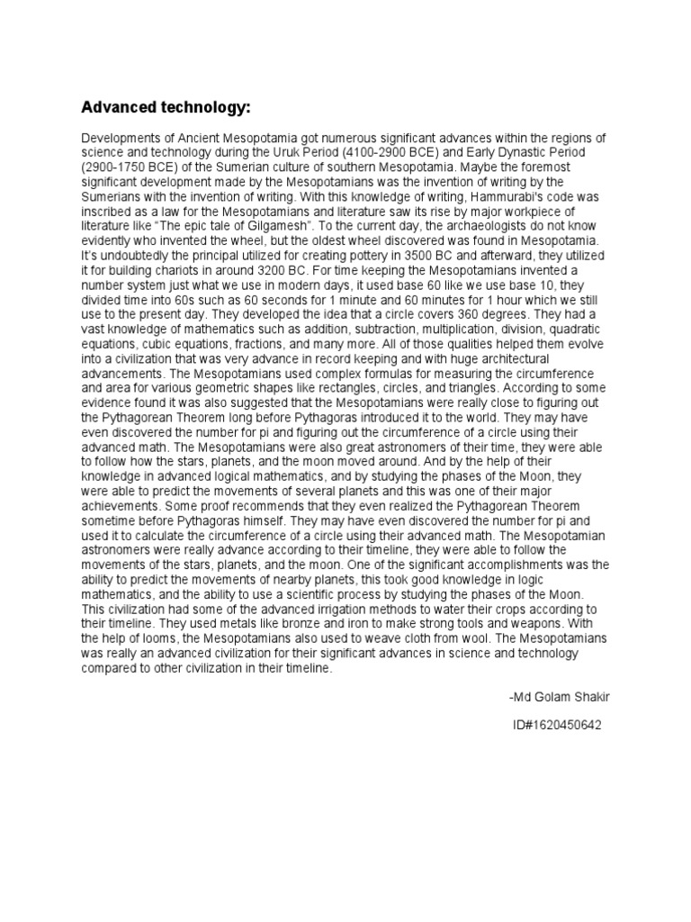 Advanced Technology | PDF | Mesopotamia | Sumer