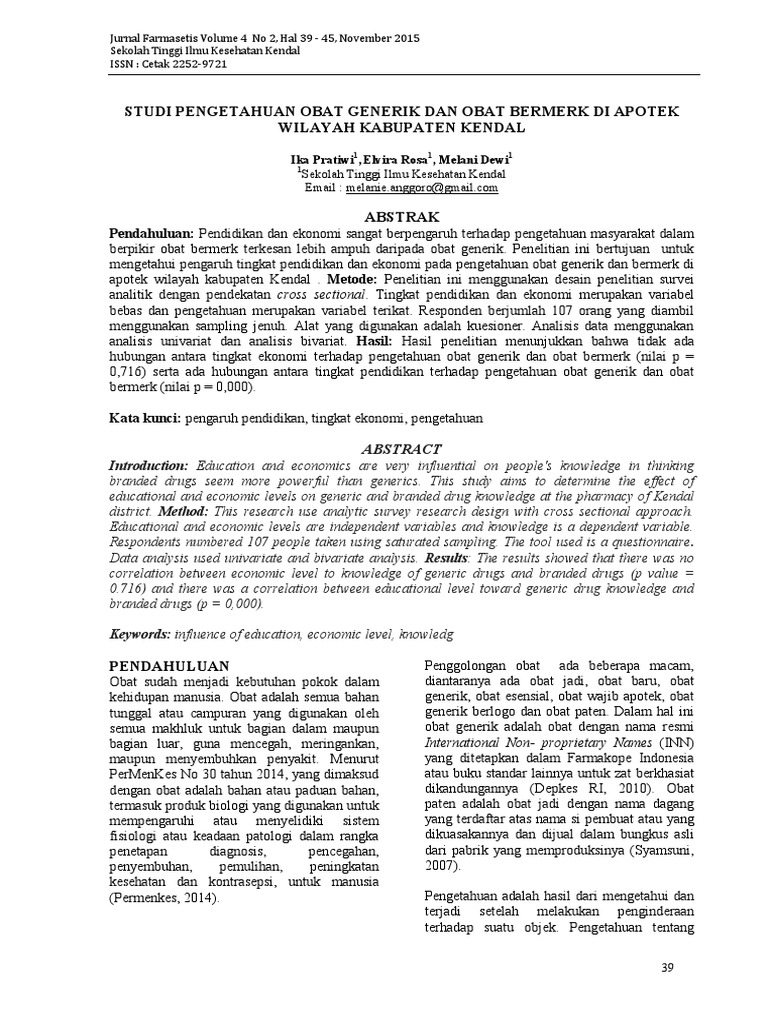 Jurnal Studi Pengetahuan Obat Generik Dan Obat Bermerek | PDF ...