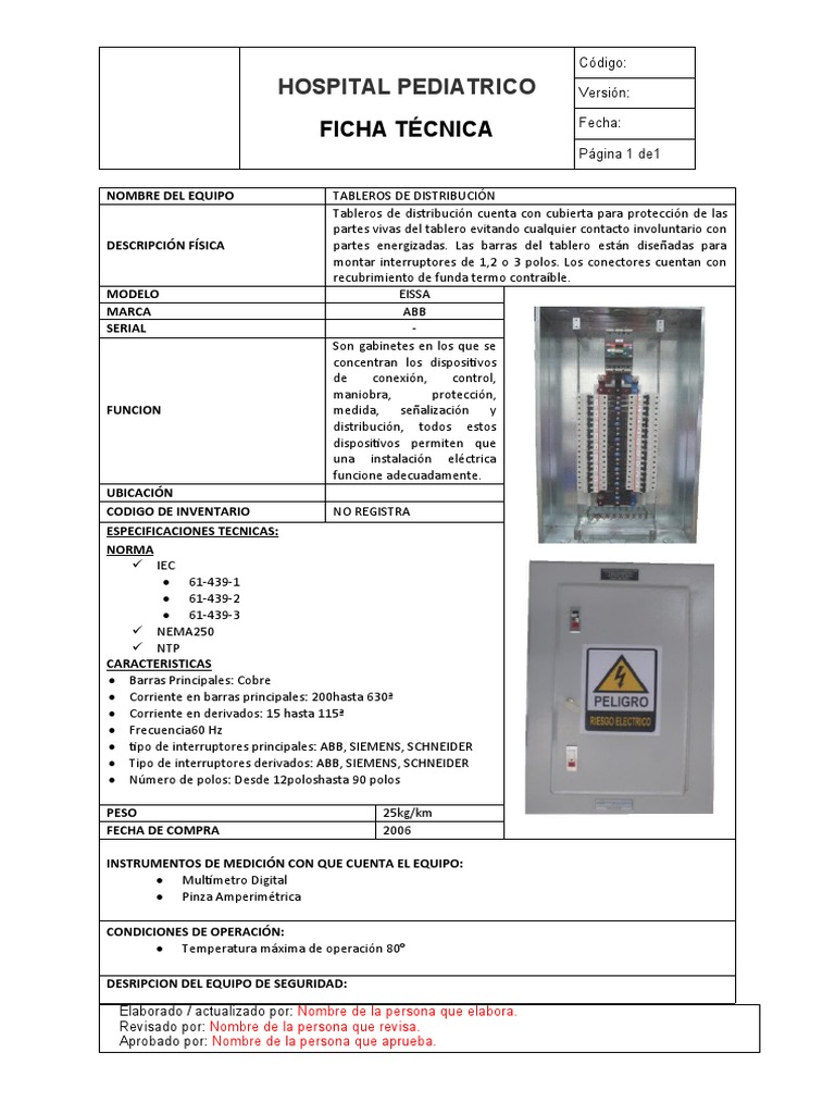 Ficha Tecnica Tablero Electrico | PDF | Corriente eléctrica | Corrosión