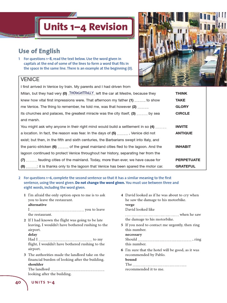 Pages - 40-41 UNITS 1-4 REVISION (Exercises 1-3) | PDF | Venice ...