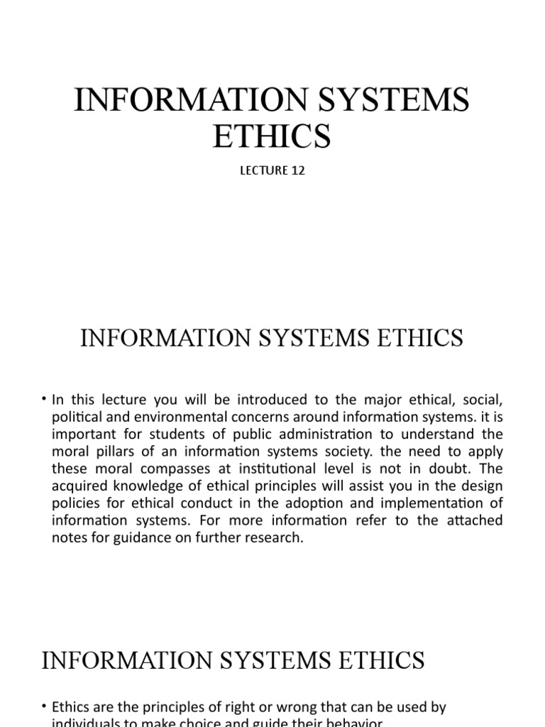 Lecture 12 - Information Systems Ethics | PDF