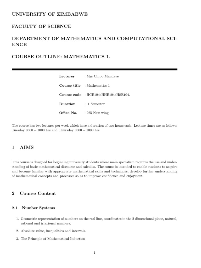 Mathematics 1 Course Outline PDF | PDF | Sequence | Function (Mathematics) Mathematics 1 Course Outline PDF | PDF | Sequence | Function (Mathematics)