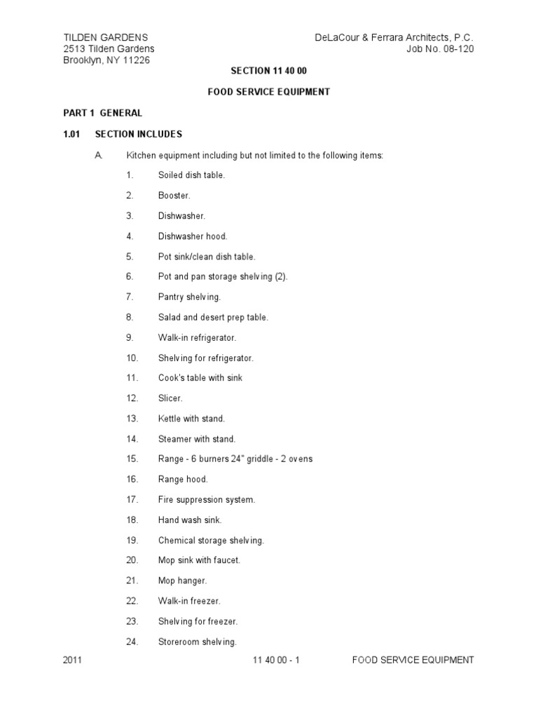 Food Service Equipment Specifications | PDF | Specification (Technical ...