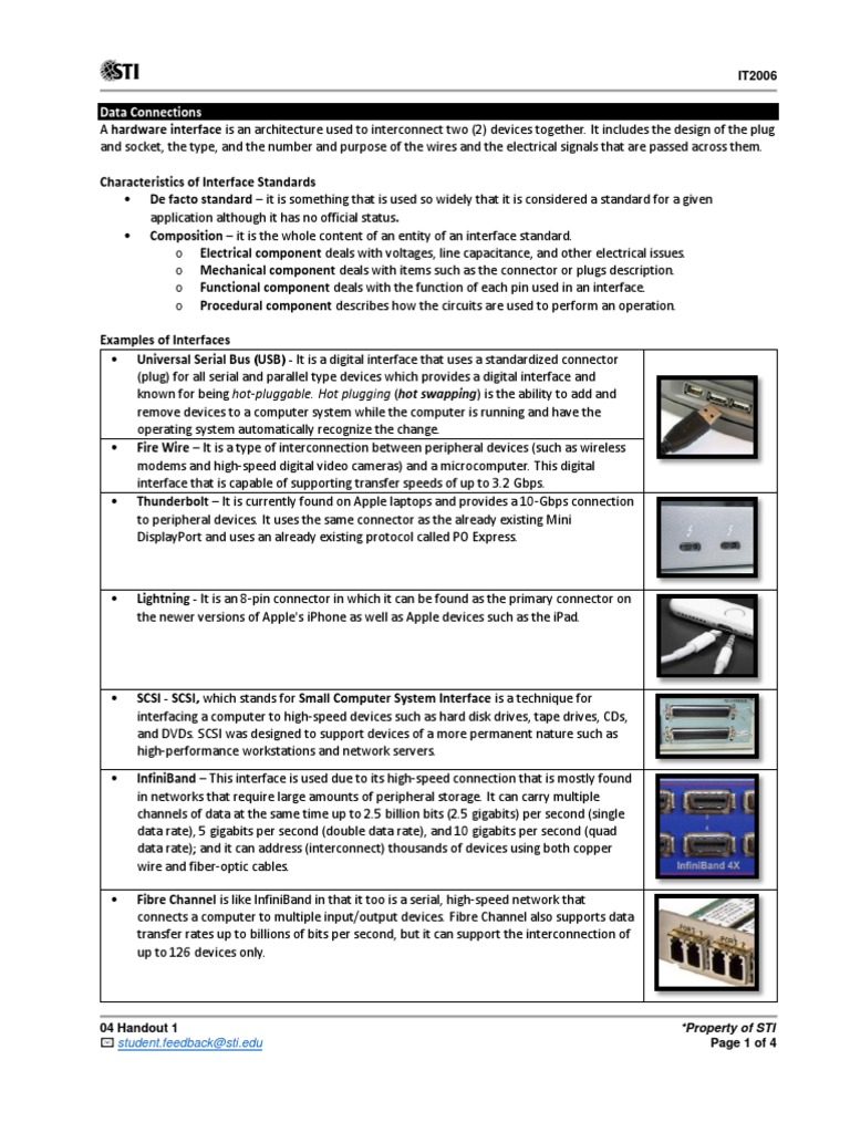 Characteristics of Interface Standards: Data Connections | PDF | Bandwidth (Signal Processing ...
