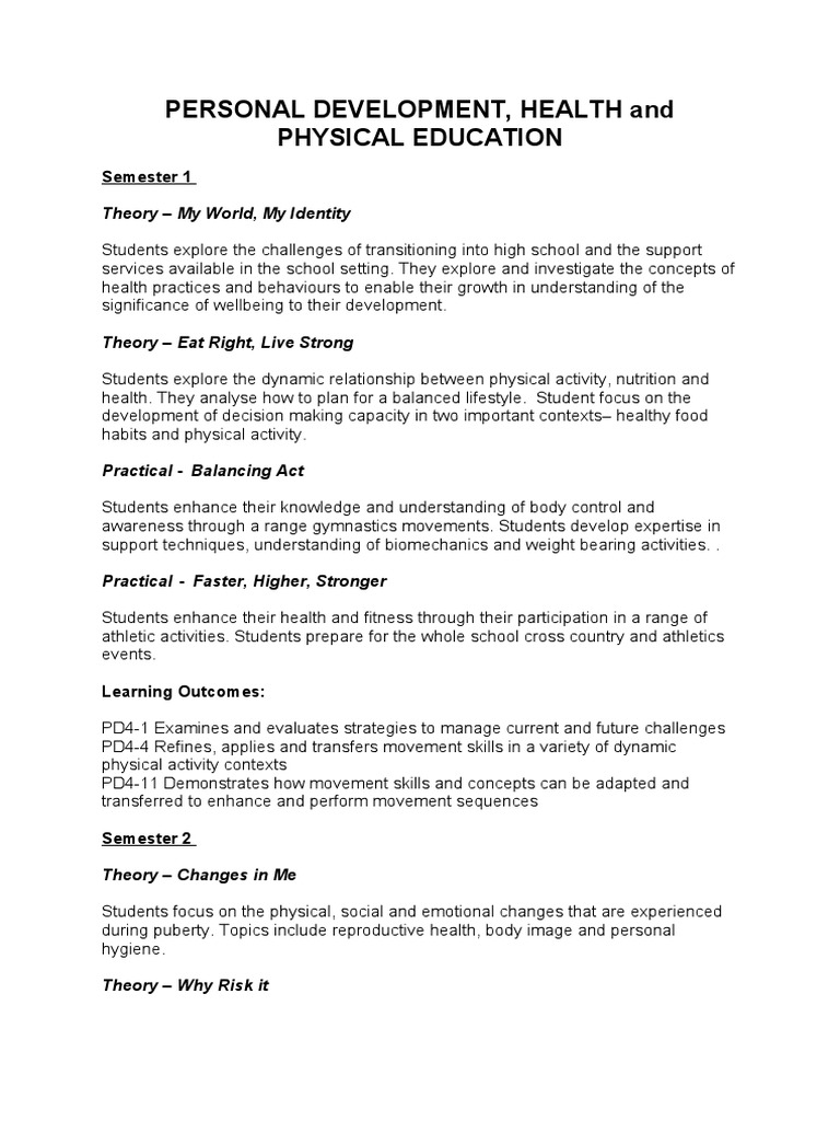2020 PDHPE Year 7 Course Booklet | PDF | Behavior | Risk