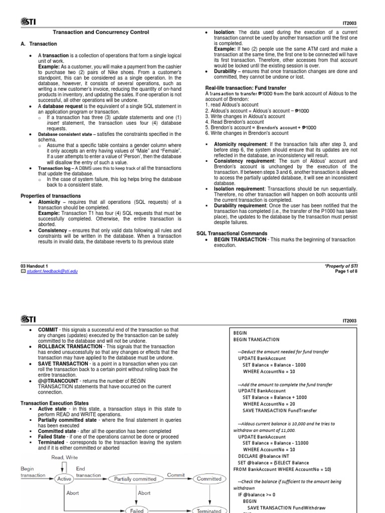 Transaction And Concurrency Control Insert Statement The Transaction Uses Four 4 Database
