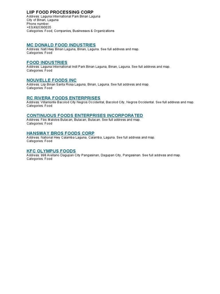 LIIP Food Processing Corporation Details | PDF