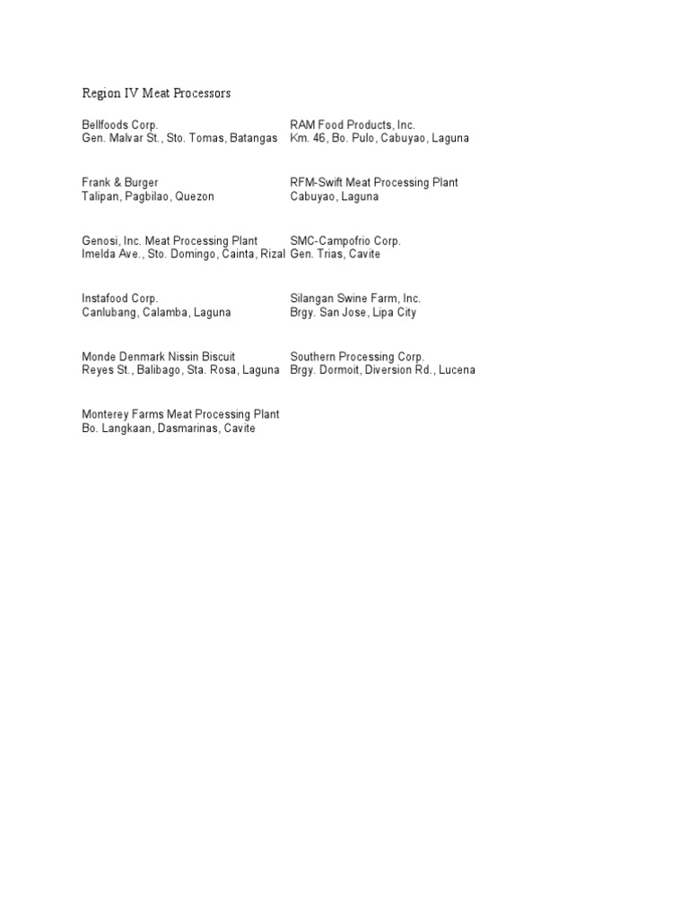 Region IV Meat Processors | PDF