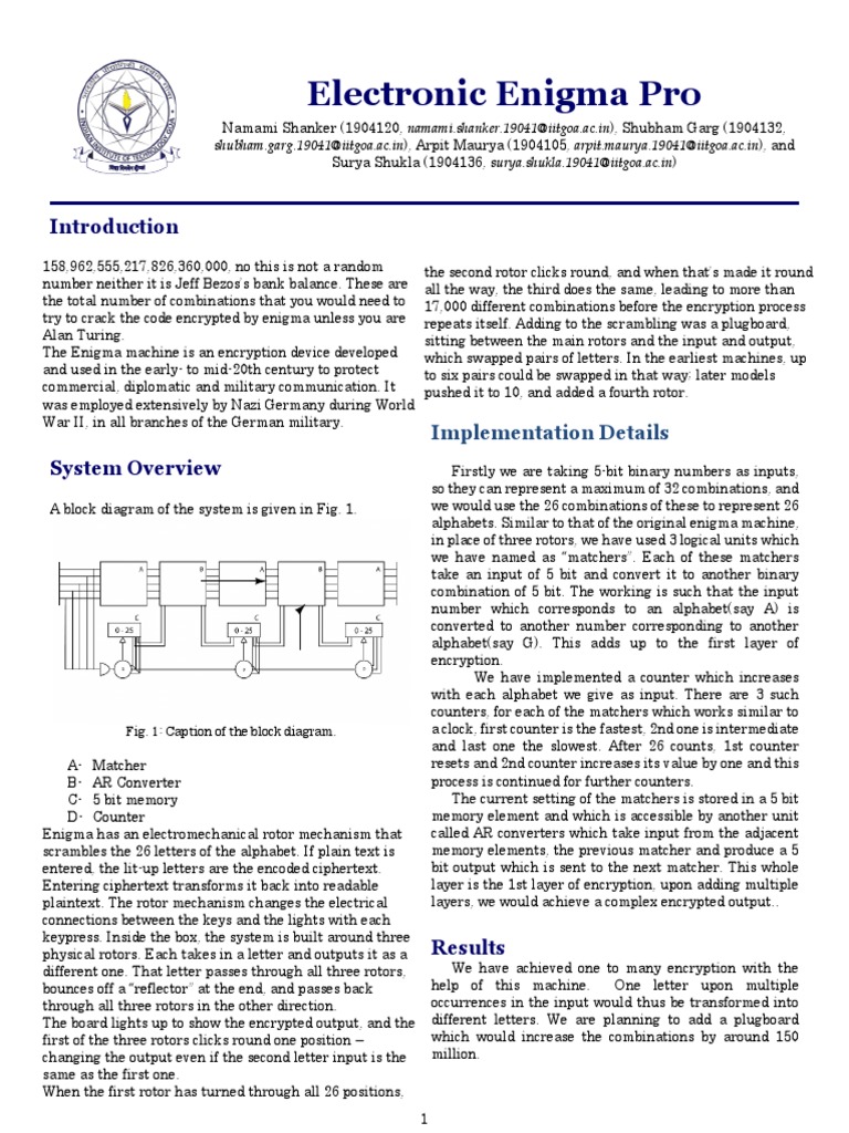 Electronic Enigma Pro | PDF | Cryptography | Secure Communication