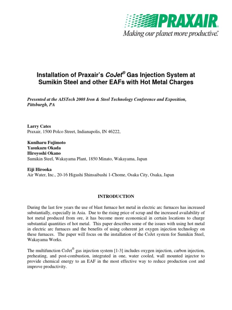Cojet-Installation-At-Sumikin-Steel Praxair | PDF | Steel | Metals