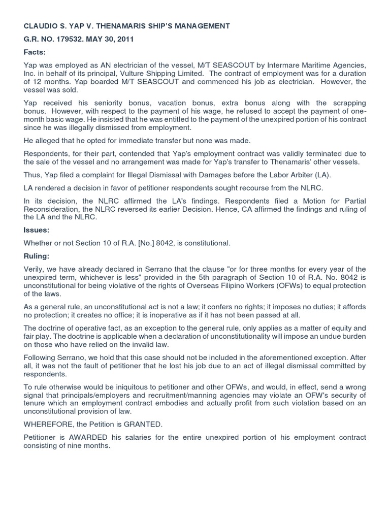 Operative Fact - Yap VS Thenamaris | PDF | Employment | Government ...