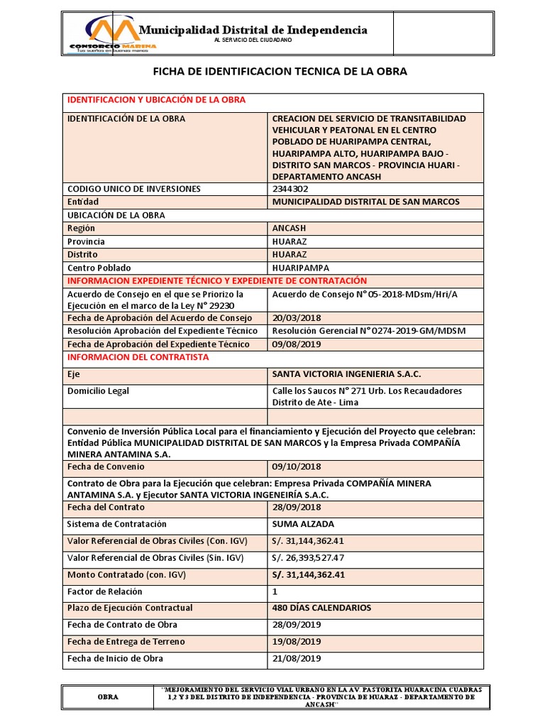 Ficha Tecnica de La Obra | PDF