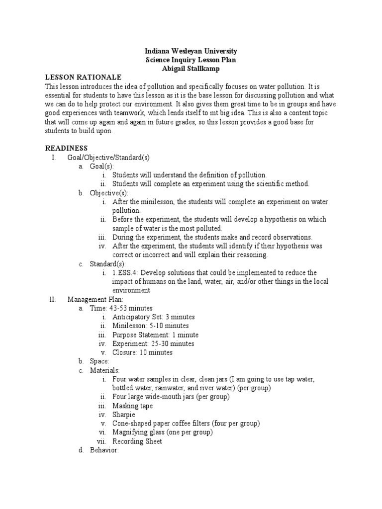 Science Inquiry Lesson Plan | PDF | Experiment | Hypothesis