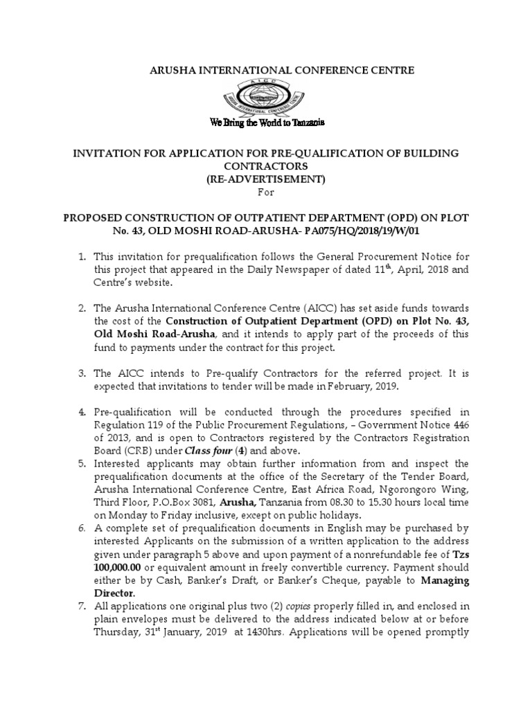 A Complete Set of Prequalification Documents in English May Be ...