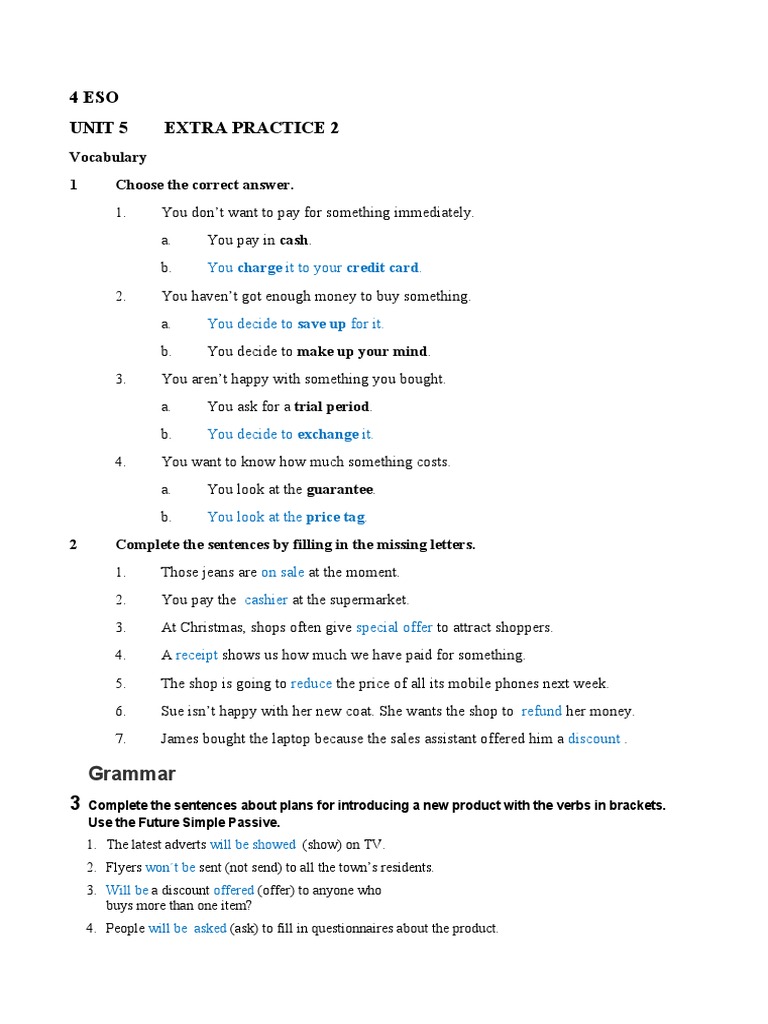 Unit 5 Extra Practice 2 | PDF | 3 D Printing | Retail